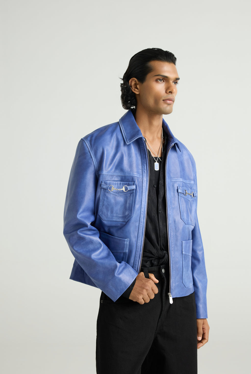 STRYKER- Electric Blue Leather Jacket
